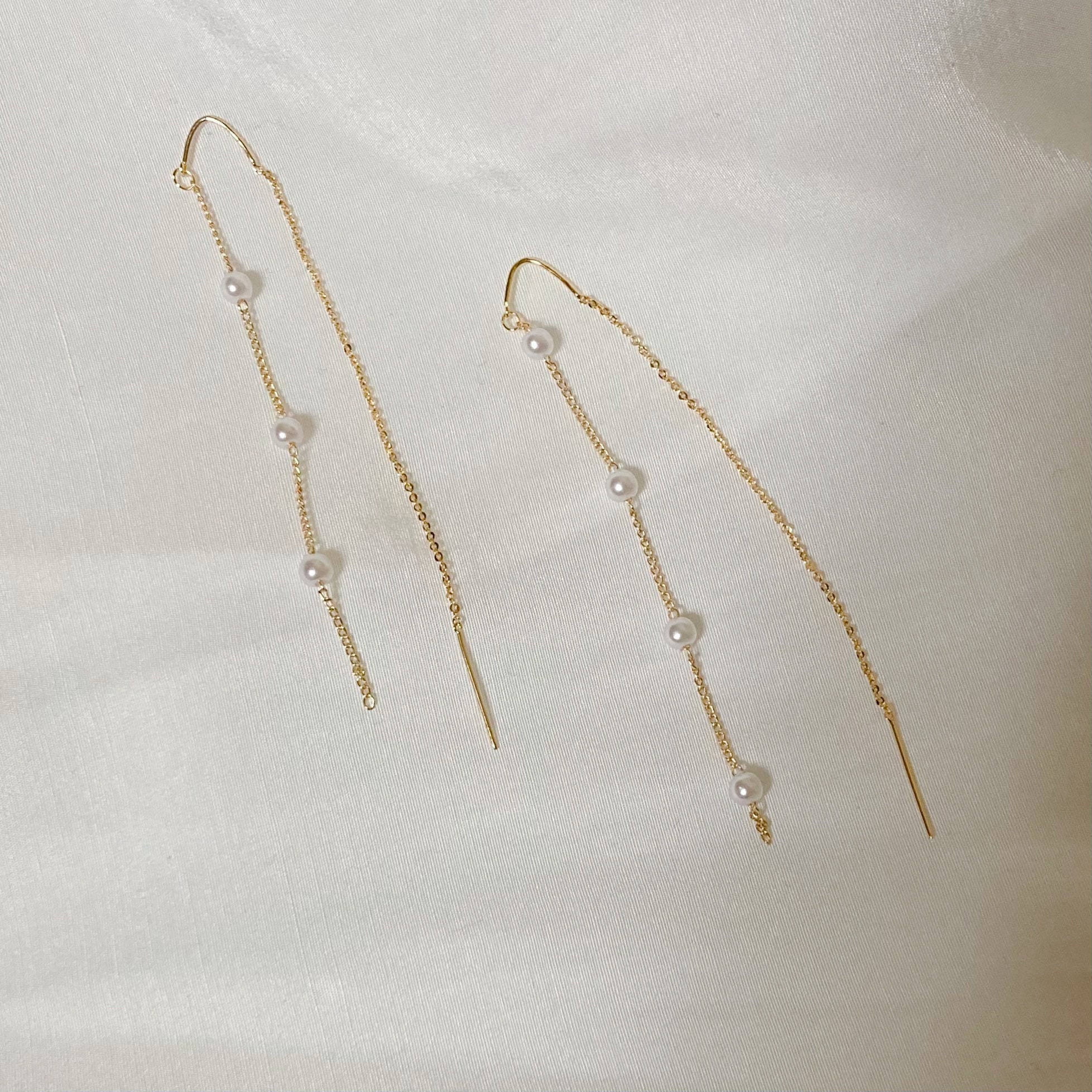 Long Pearl drop earrings Pearl chain dangle Dainty pearl | Etsy