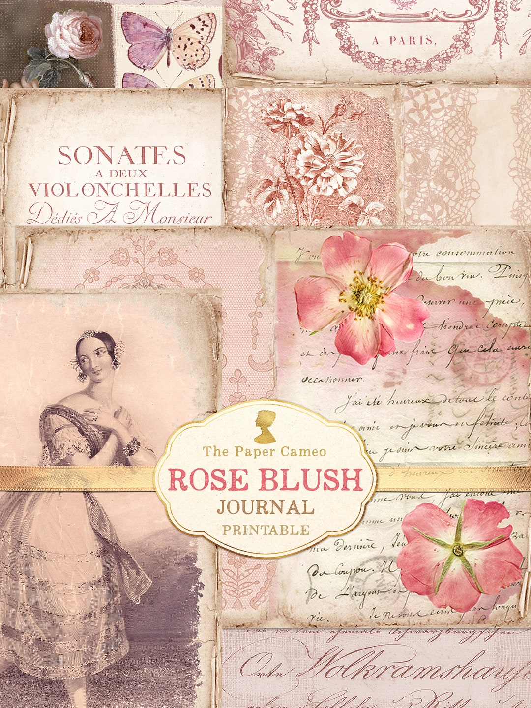 ROSE BLUSH Journal, Shabby Pink Journal, Vintage Rose, Junk Journal ...