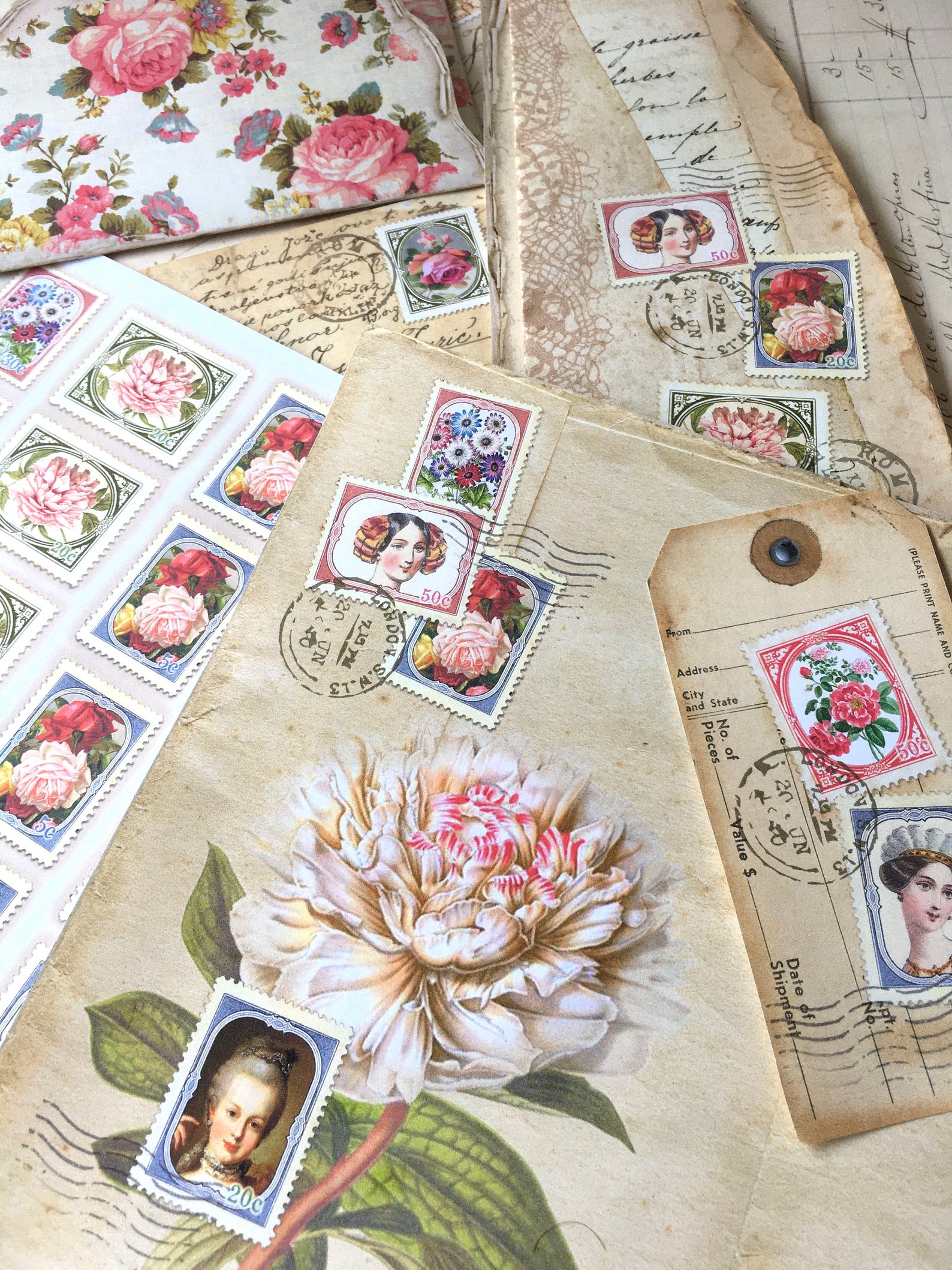 POSY POST Journal Faux Stamps Printable Vintage Postage - Etsy