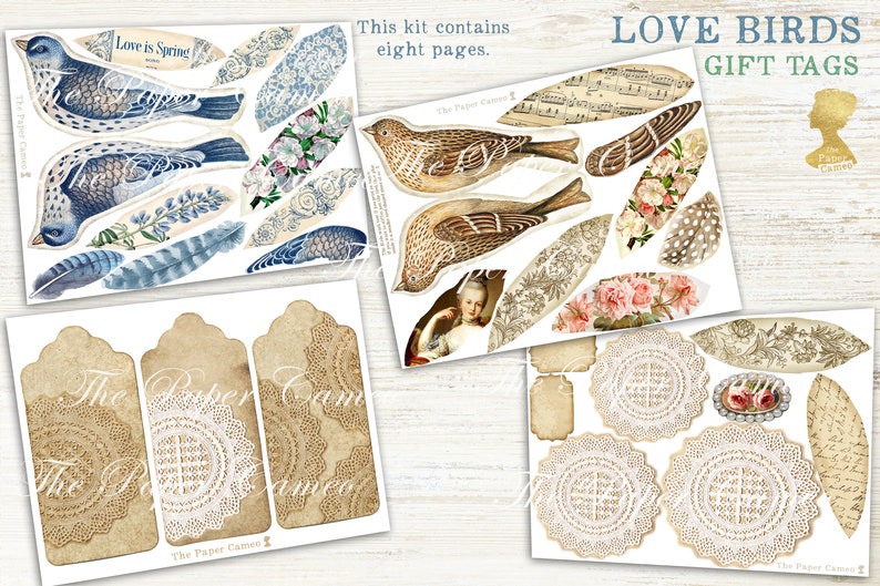 LOVE BIRDS Gift Tags, Bird Digital Download, Bird Printable, Bird ...