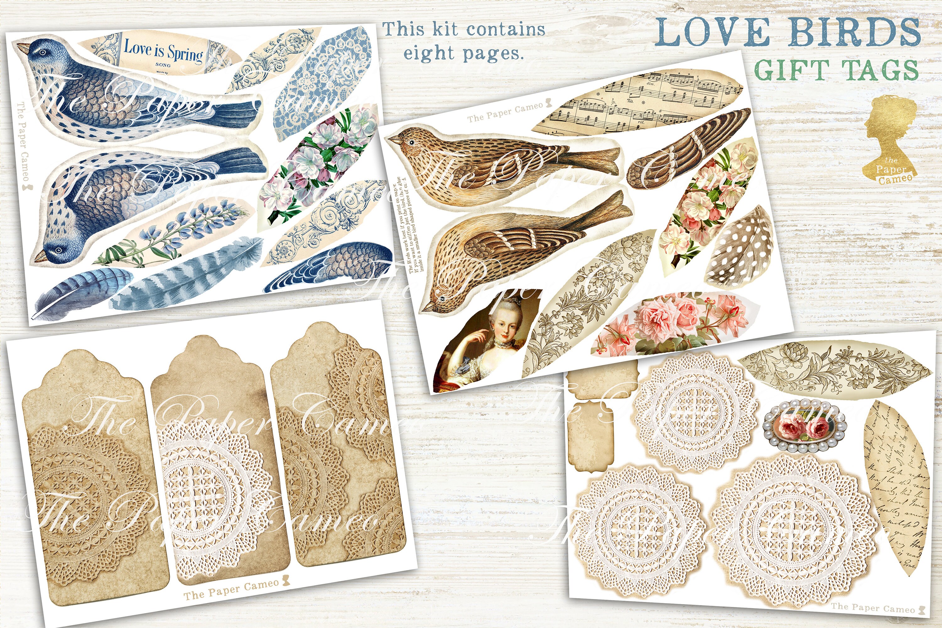 LOVE BIRDS Gift Tags, Bird Digital Download, Bird Printable, Bird ...