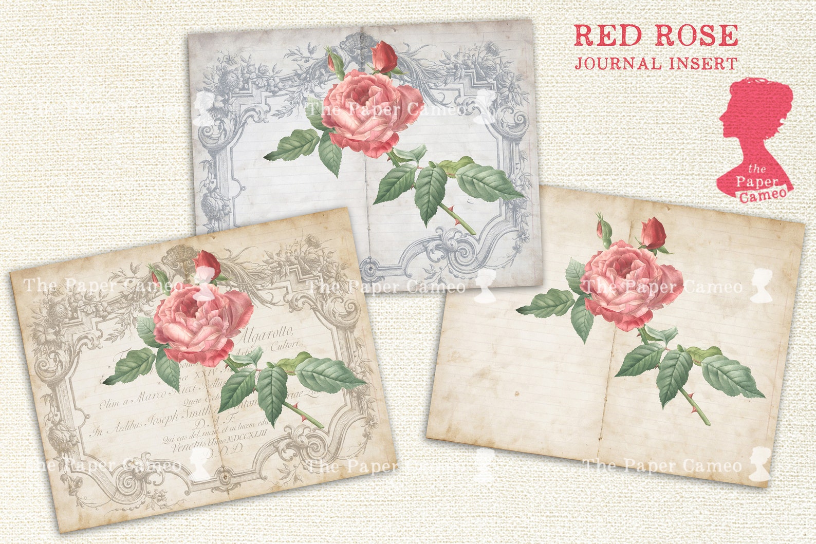 RED ROSE Printable Junk Journal Insert Rose Pop up Paper | Etsy