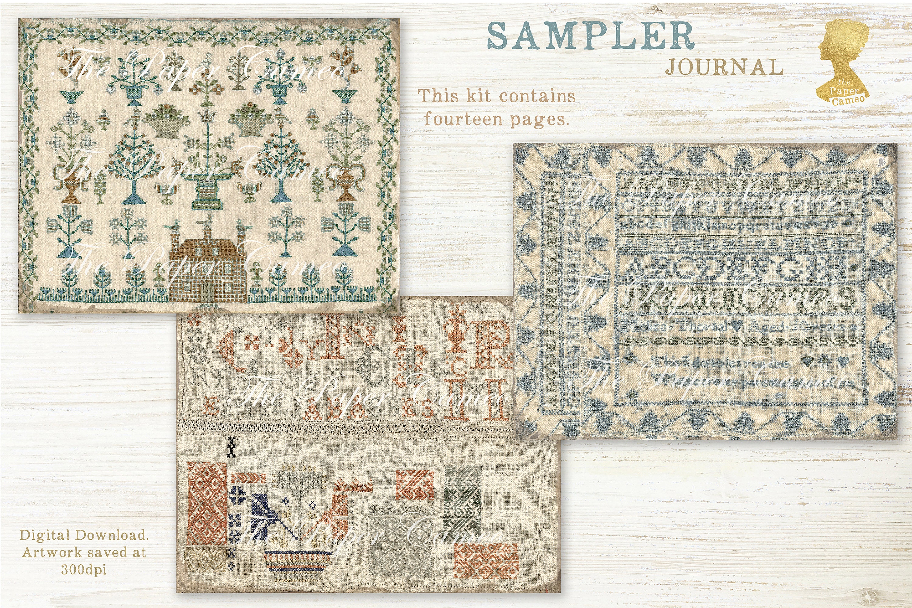 SAMPLER Journal Printable, Antique Sampler Digital, Antique Stitching ...