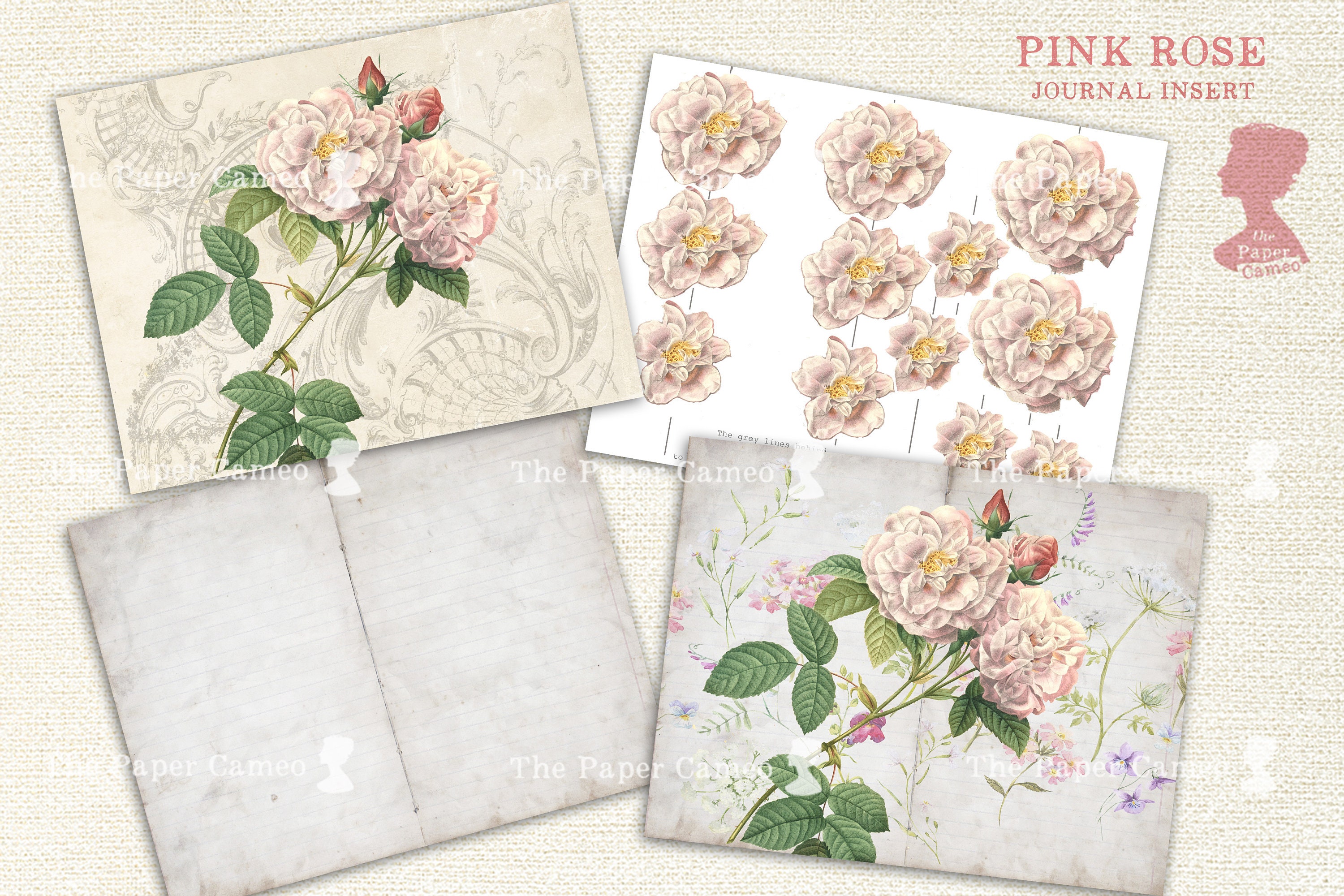 PINK ROSE Printable Junk Journal Insert, Rose Pop up Paper Craft, the ...