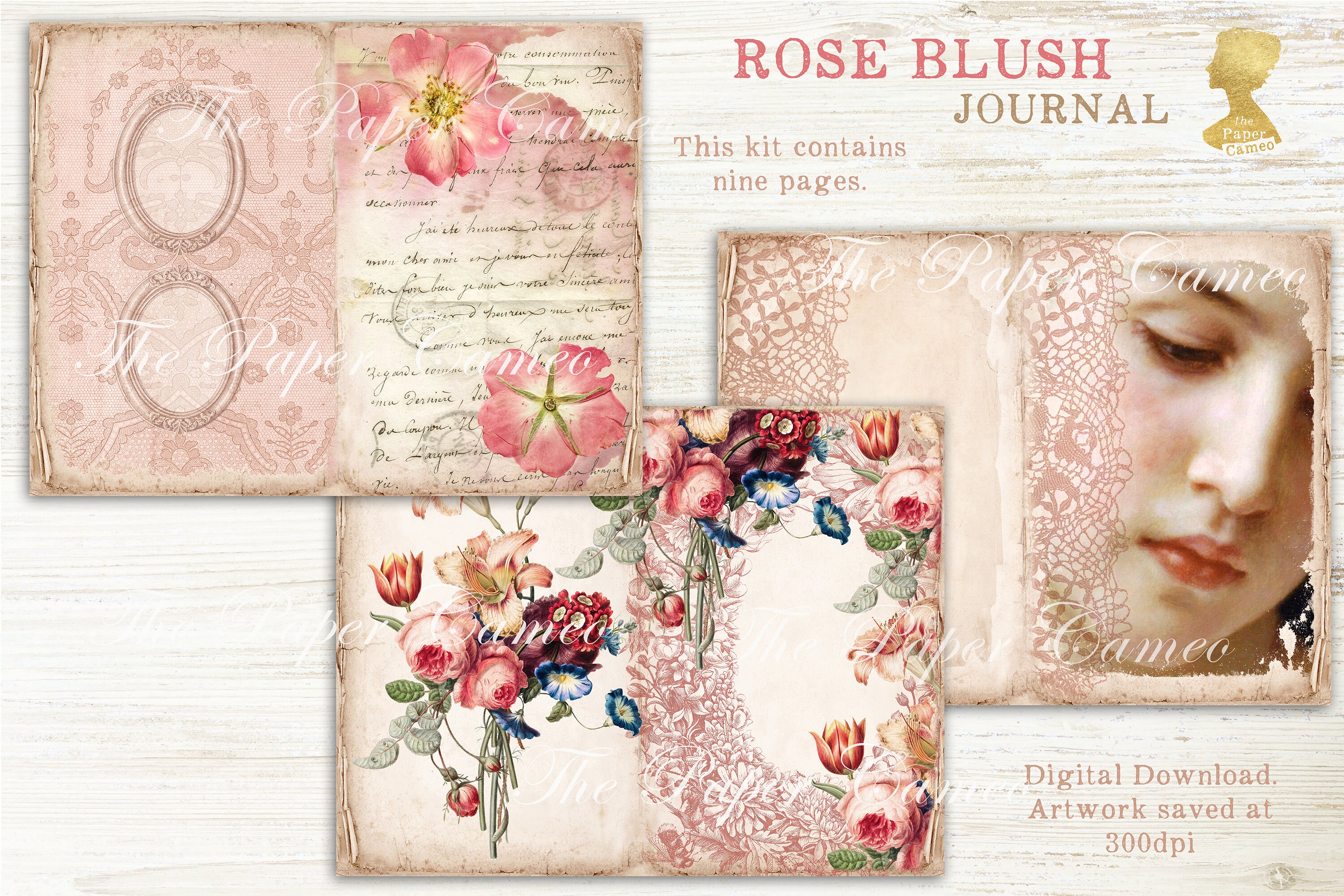 ROSE BLUSH Journal, Shabby Pink Journal, Vintage Rose, Junk Journal ...