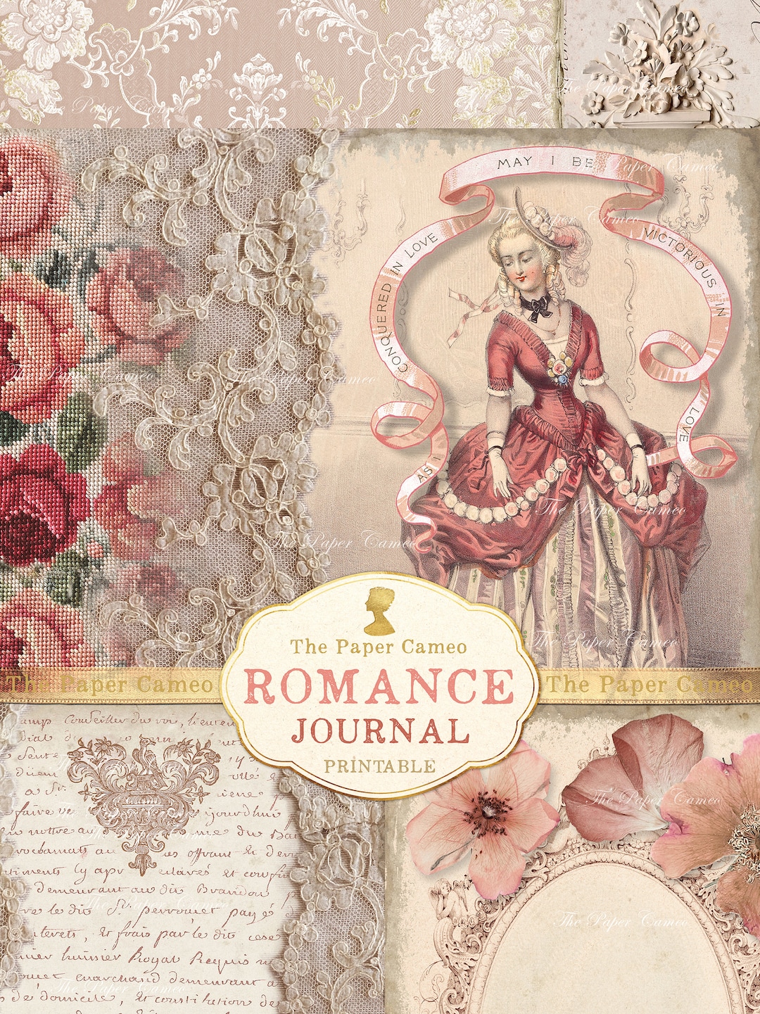 ROMANCE Journal Printable, Valentine Journal Digital, Valentine Junk Journal Printable, Shabby ...