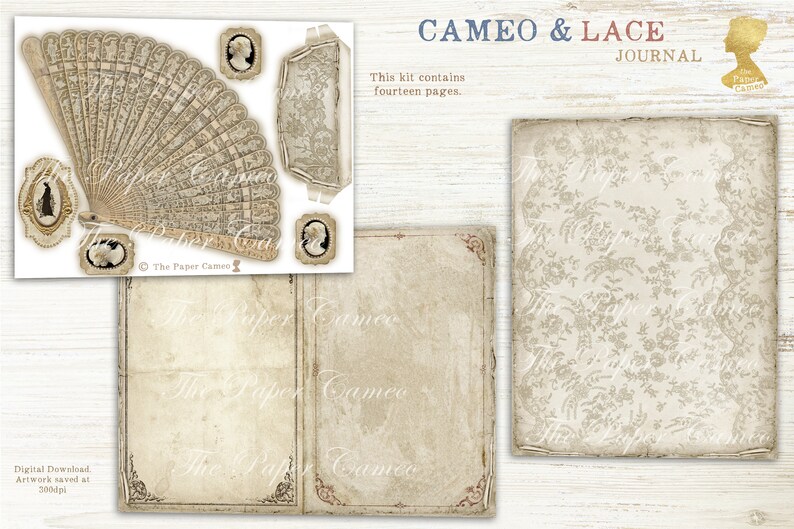 CAMEO & LACE Journal Printable, Paper Cameo Gift Tags Digital, Vintage ...