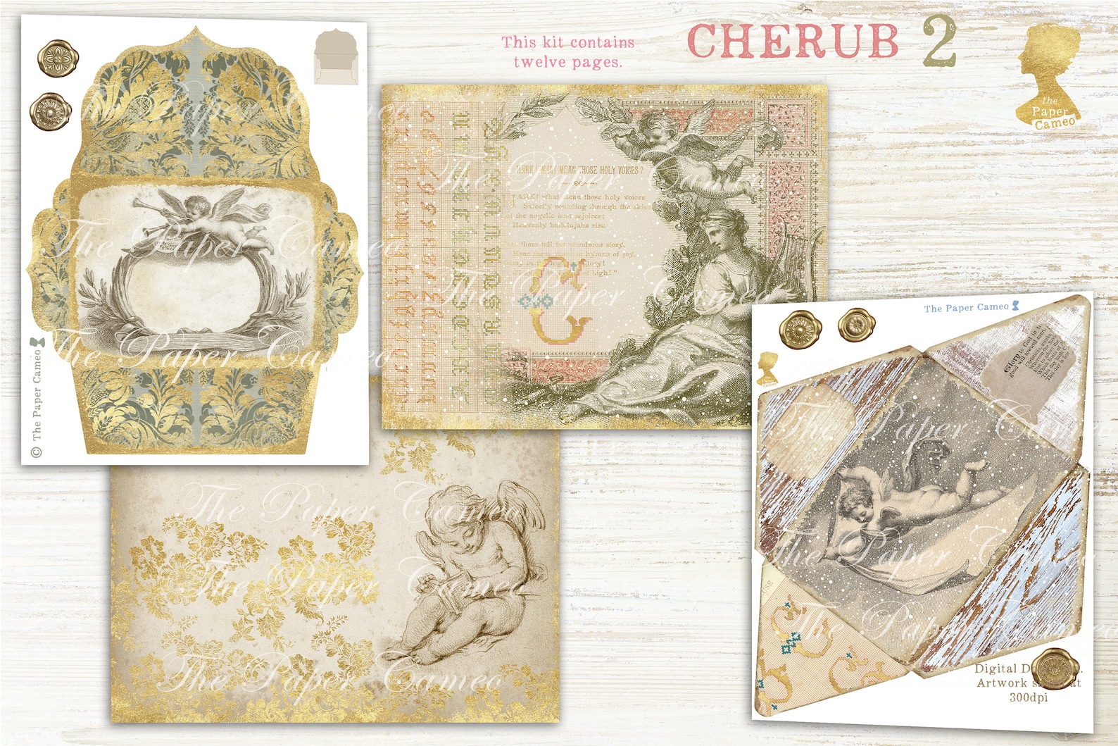 CHERUB 2 Christmas Ephemera Printable, Cherub Digital, Christmas ...
