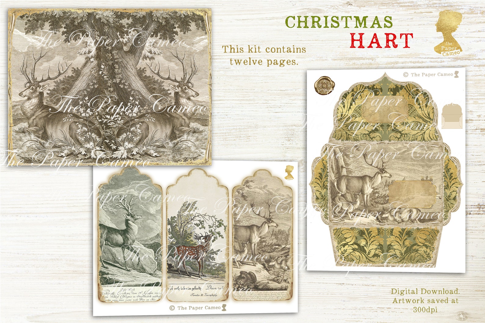 CHRISTMAS HART Journal, Reindeer Christmas Printable Ephemera ...