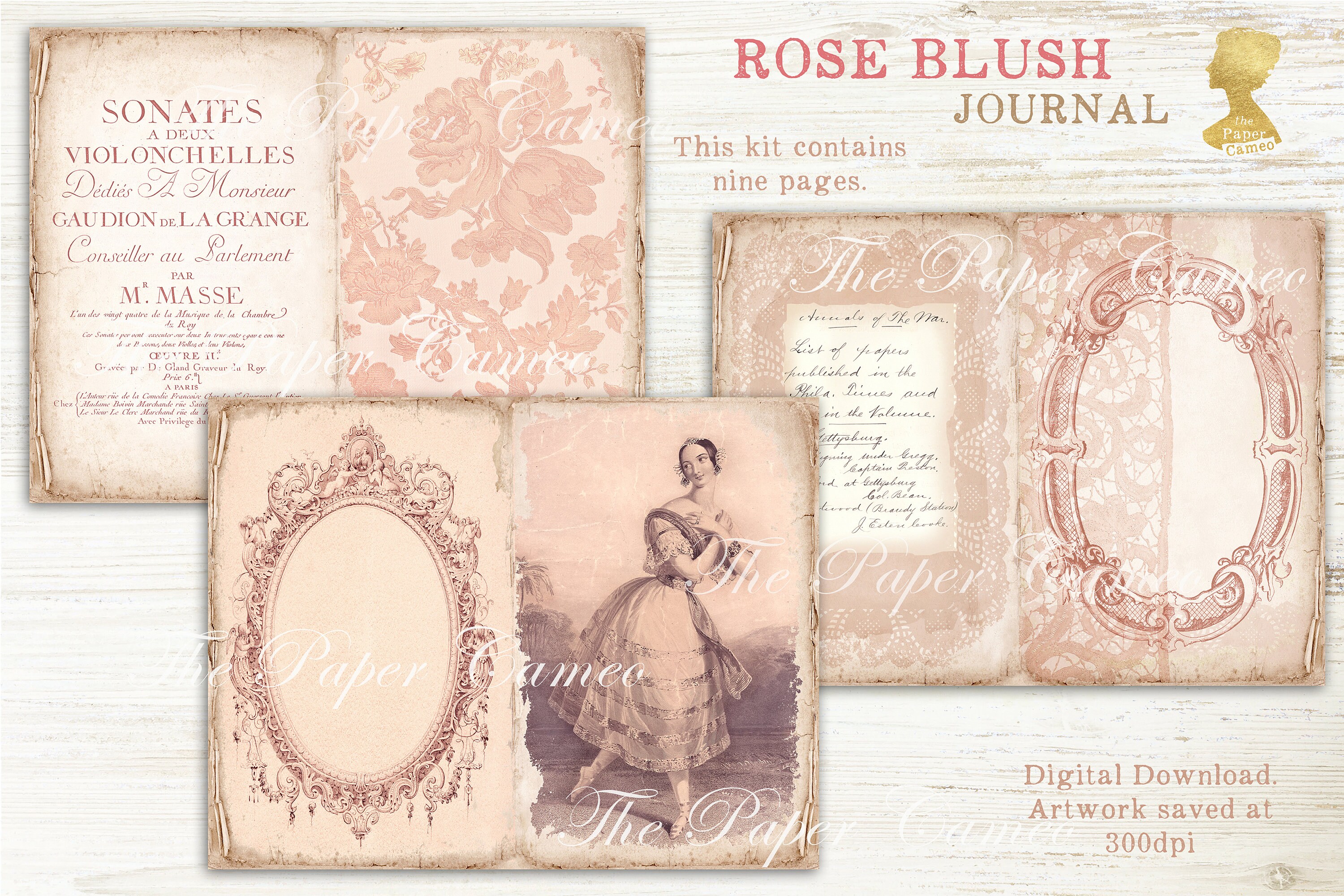 ROSE BLUSH Journal, Shabby Pink Journal, Vintage Rose, Junk Journal ...