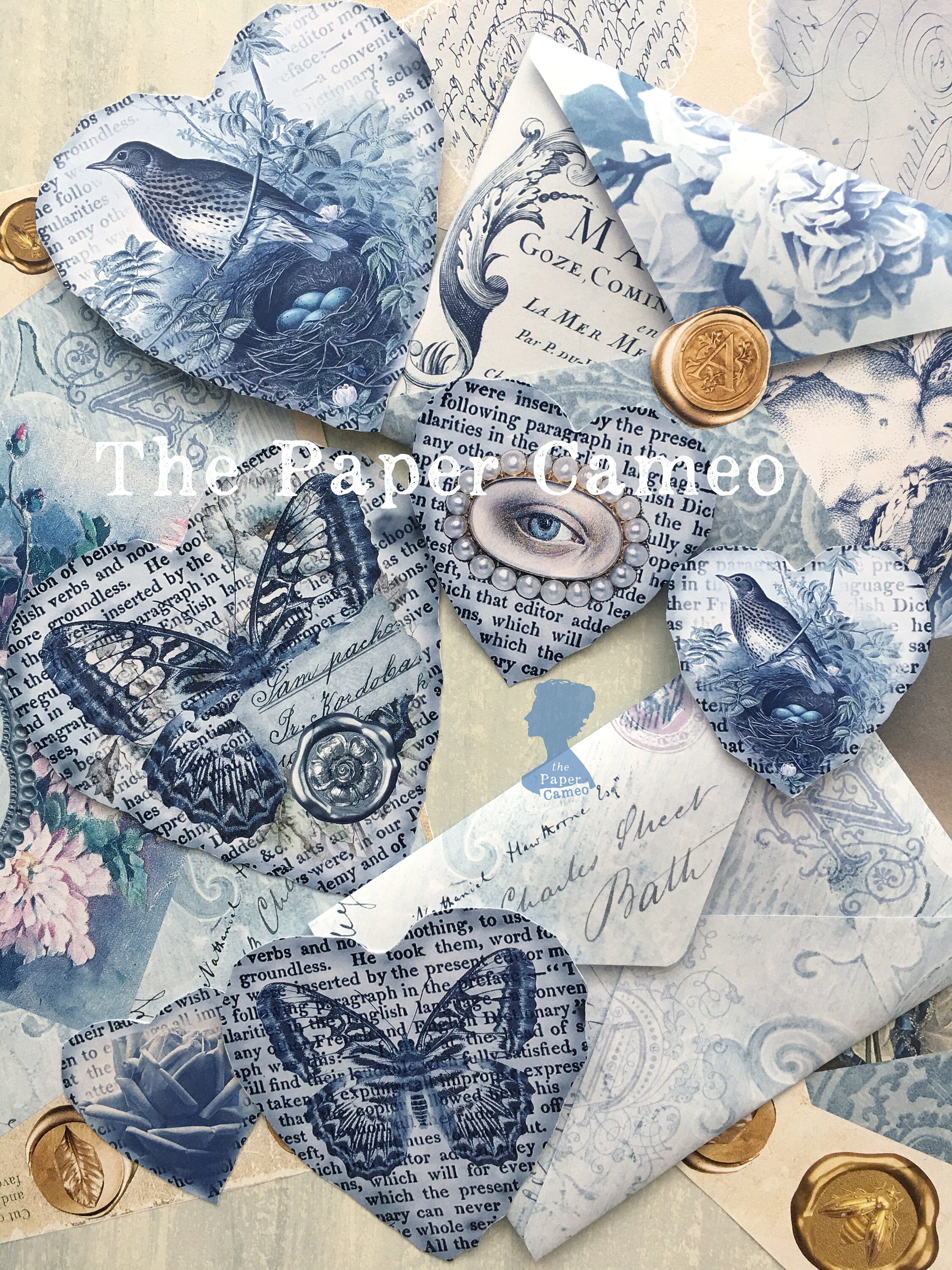 FADED BLUE Ephemera Printable, Gift Tags, Instant Download, Valentines ...