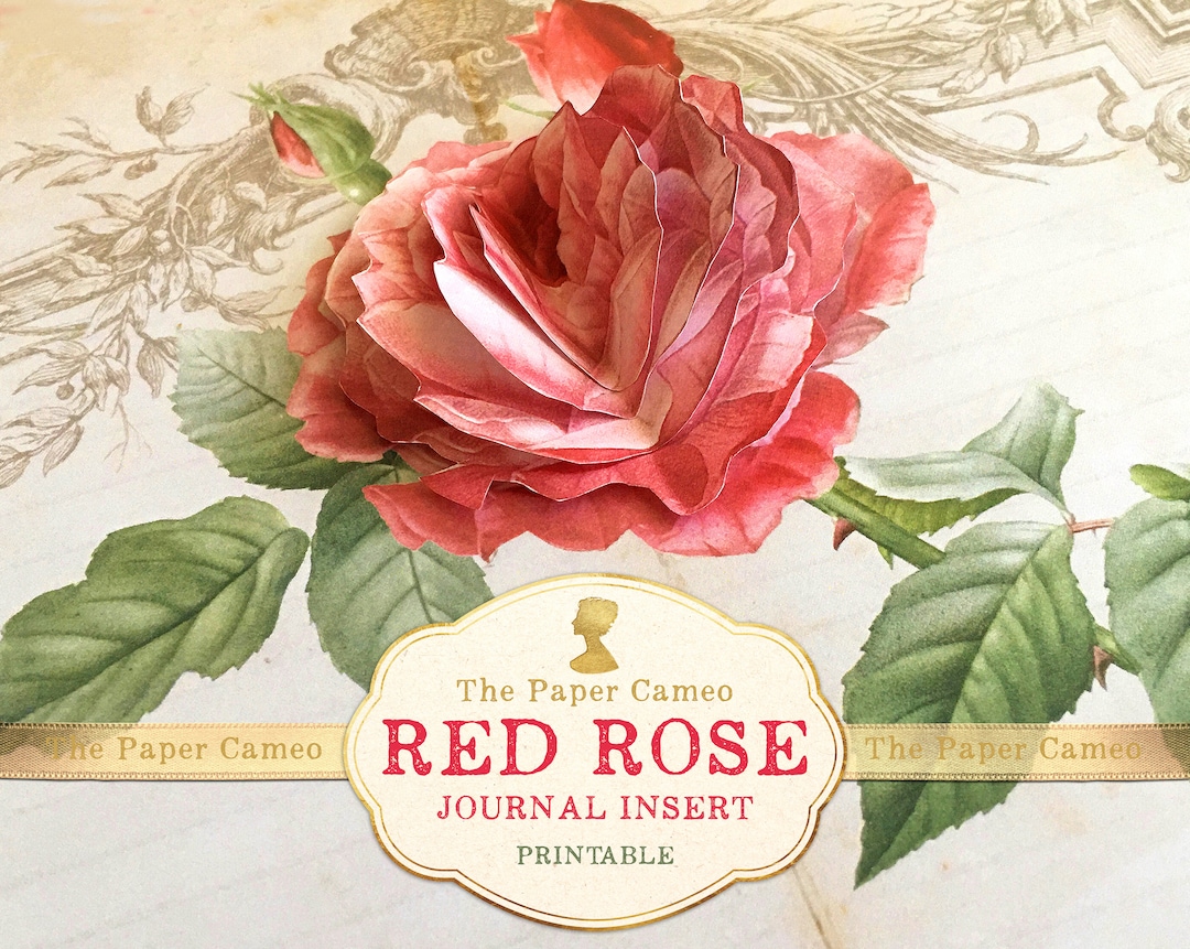 RED ROSE Printable Junk Journal Insert, Rose Pop up Paper Craft, Rose ...