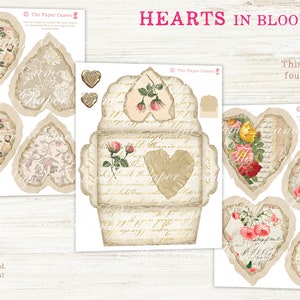 HEARTS IN BLOOM, Love Hearts Printable, Valentine Ephemera Printable ...