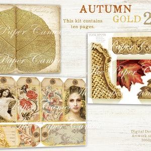 AUTUMN GOLD 2, Autumn Themed Ephemera Printable, Autumn Ephemera, Fall ...
