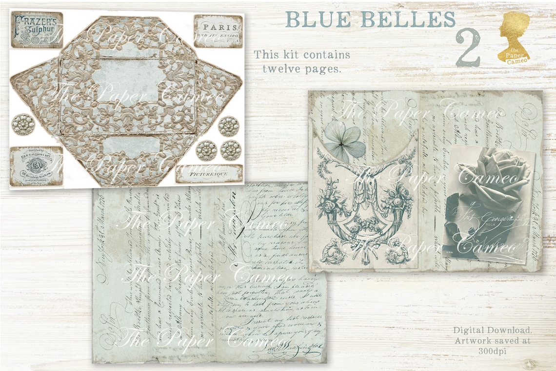 BLUE BELLES 2 Ephemera Printable, Blue Themed Digital Ephemera, Shabby ...