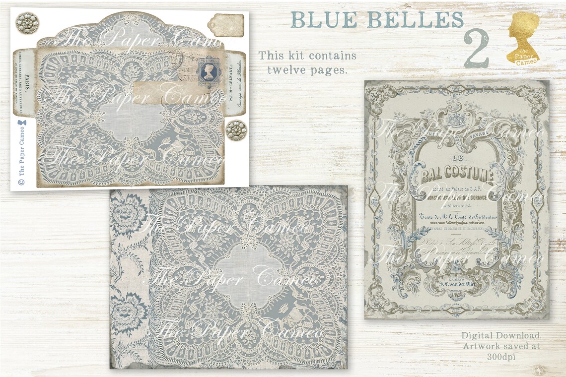 BLUE BELLES 2 Ephemera Printable, Blue Themed Digital Ephemera, Shabby ...