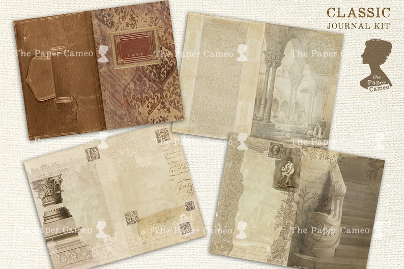 CLASSIC Journal Printable Digital, Classic Collage Paper, Travel ...