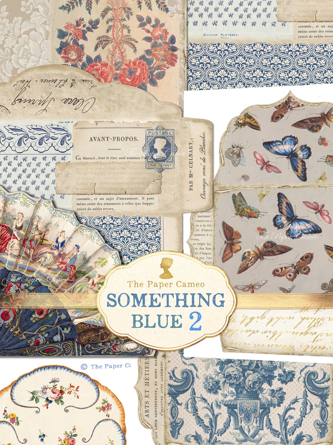 SOMETHING BLUE 2, Blue Vintage Ephemera Printable, Shabby Blue Ephemera ...
