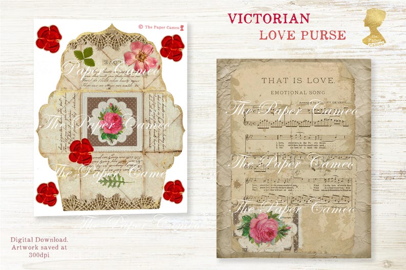 VICTORIAN LOVE PURSE Digital, Valentine Love Letter Printable, Antique ...