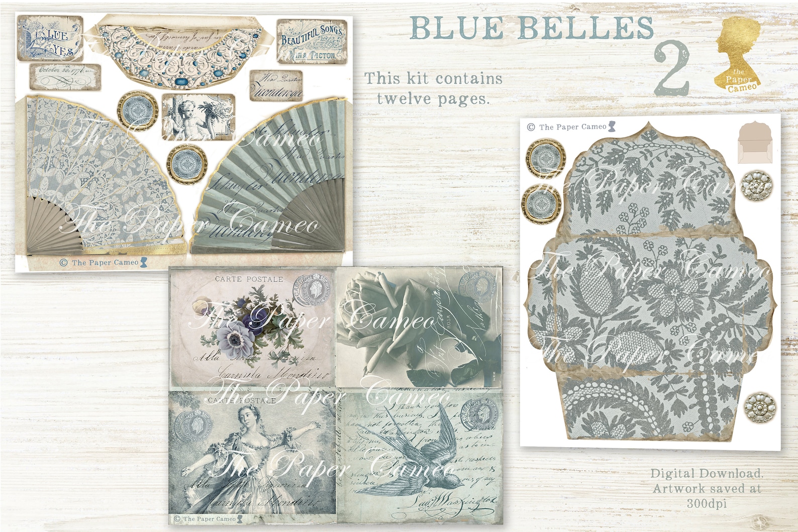BLUE BELLES 2 Ephemera Printable, Blue Themed Digital Ephemera, Shabby ...