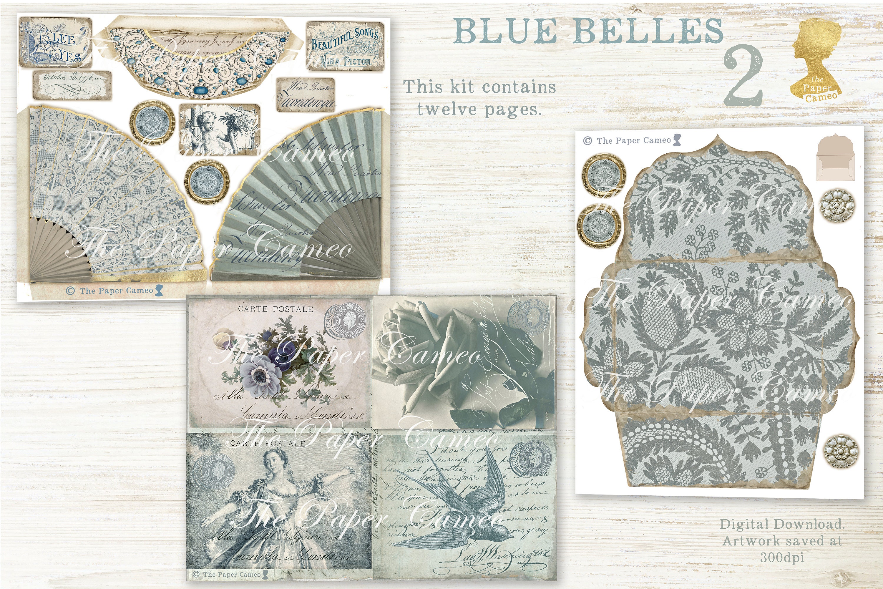 BLUE BELLES 2 Ephemera Printable, Blue Themed Digital Ephemera, Shabby ...