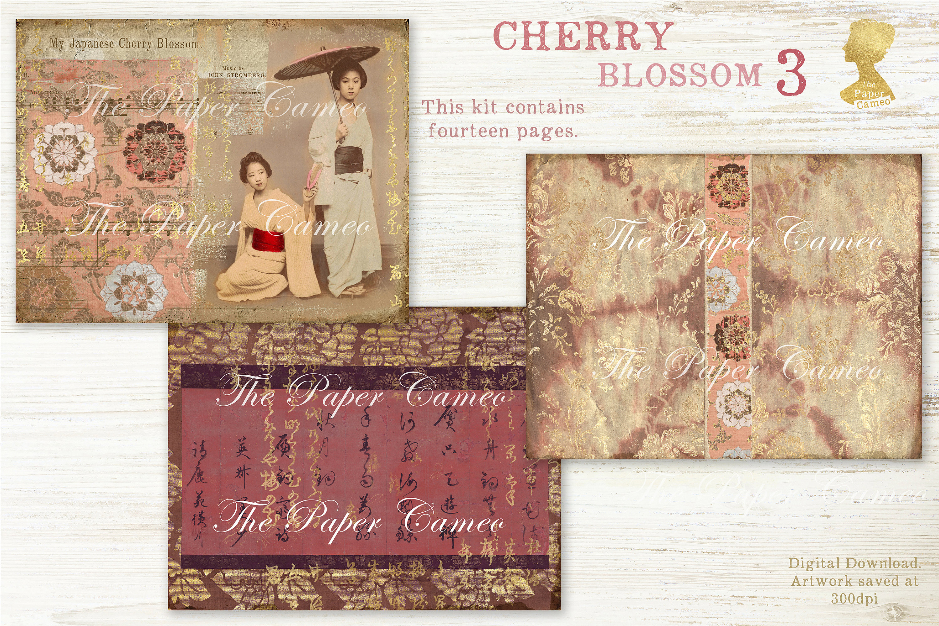 CHERRY BLOSSOM 3 Digital, Japanese Theme Printable, Spring Junk Journal ...