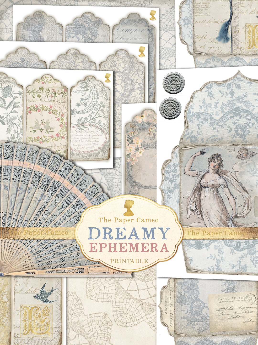 DREAMY EPHEMERA, Neutral Ephemera Printable, Soft Vintage Ephemera ...