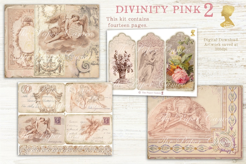 DIVINITY PINK 2 Ephemera, Angel Ephemera Printable, Romantic French ...