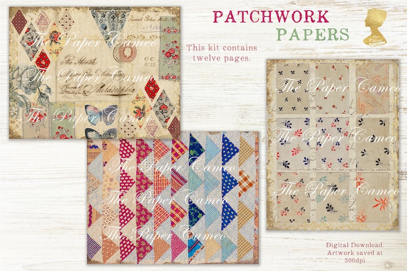 PATCHWORK PAPERS Digital Download, Patchwork Printables, Fabric ...