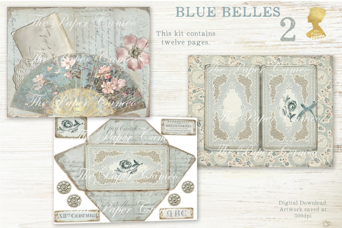 BLUE BELLES 2 Ephemera Printable, Blue Themed Digital Ephemera, Shabby ...