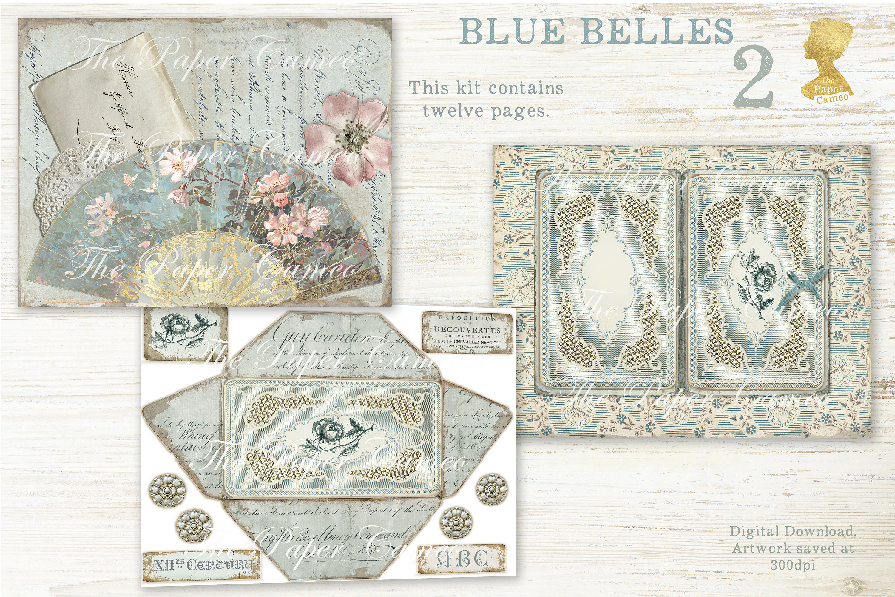 BLUE BELLES 2 Ephemera Printable, Blue Themed Digital Ephemera, Shabby ...