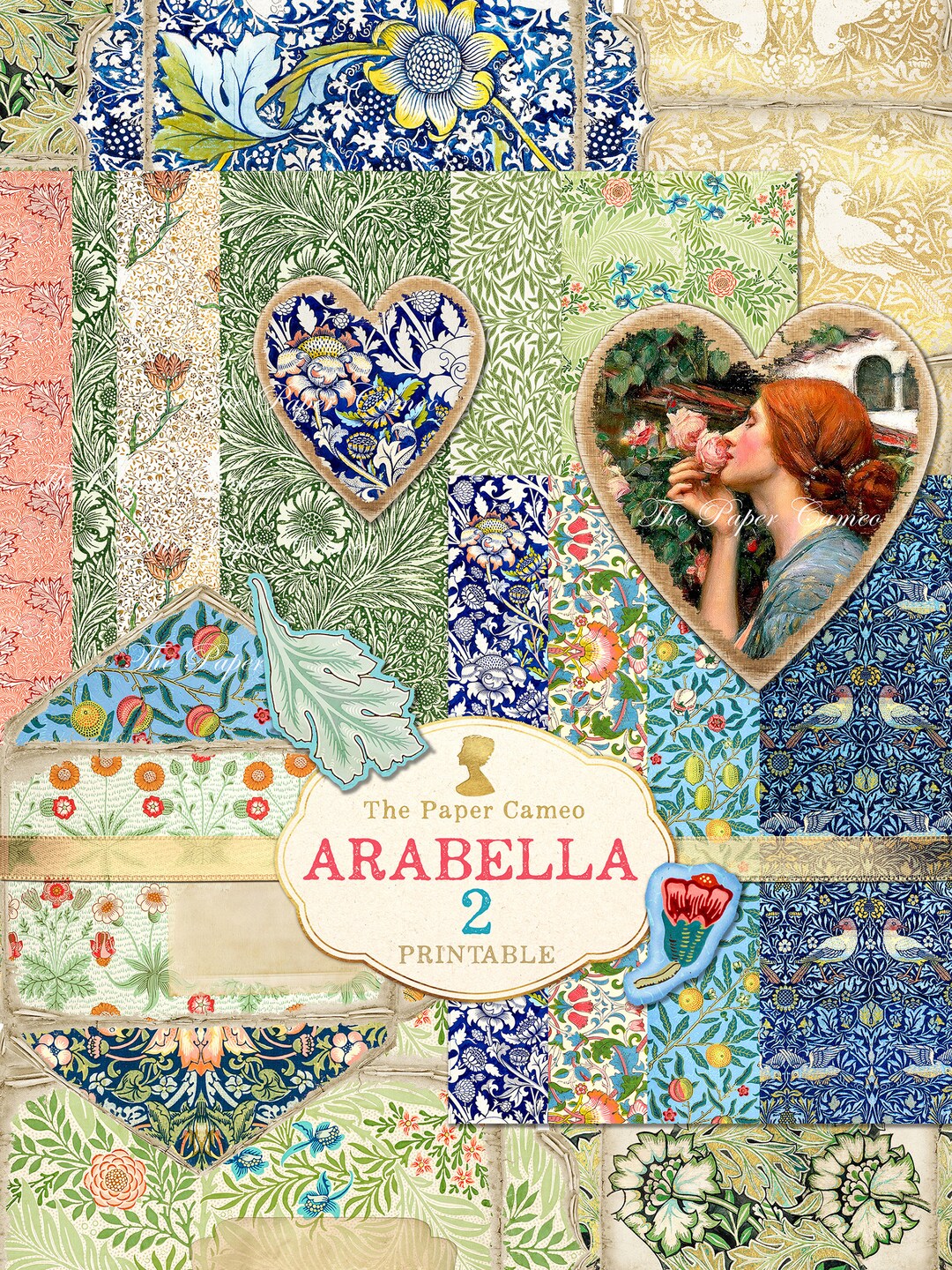 ARABELLA 2, William Morris Ephemera Printable, Faux Washi Tape Digital ...