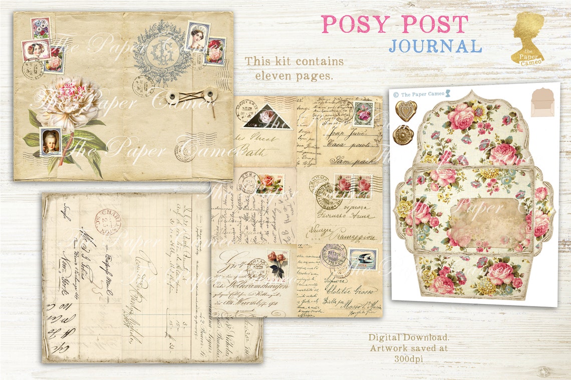 POSY POST Journal, Faux Stamps Printable, Vintage Postage Stamps ...