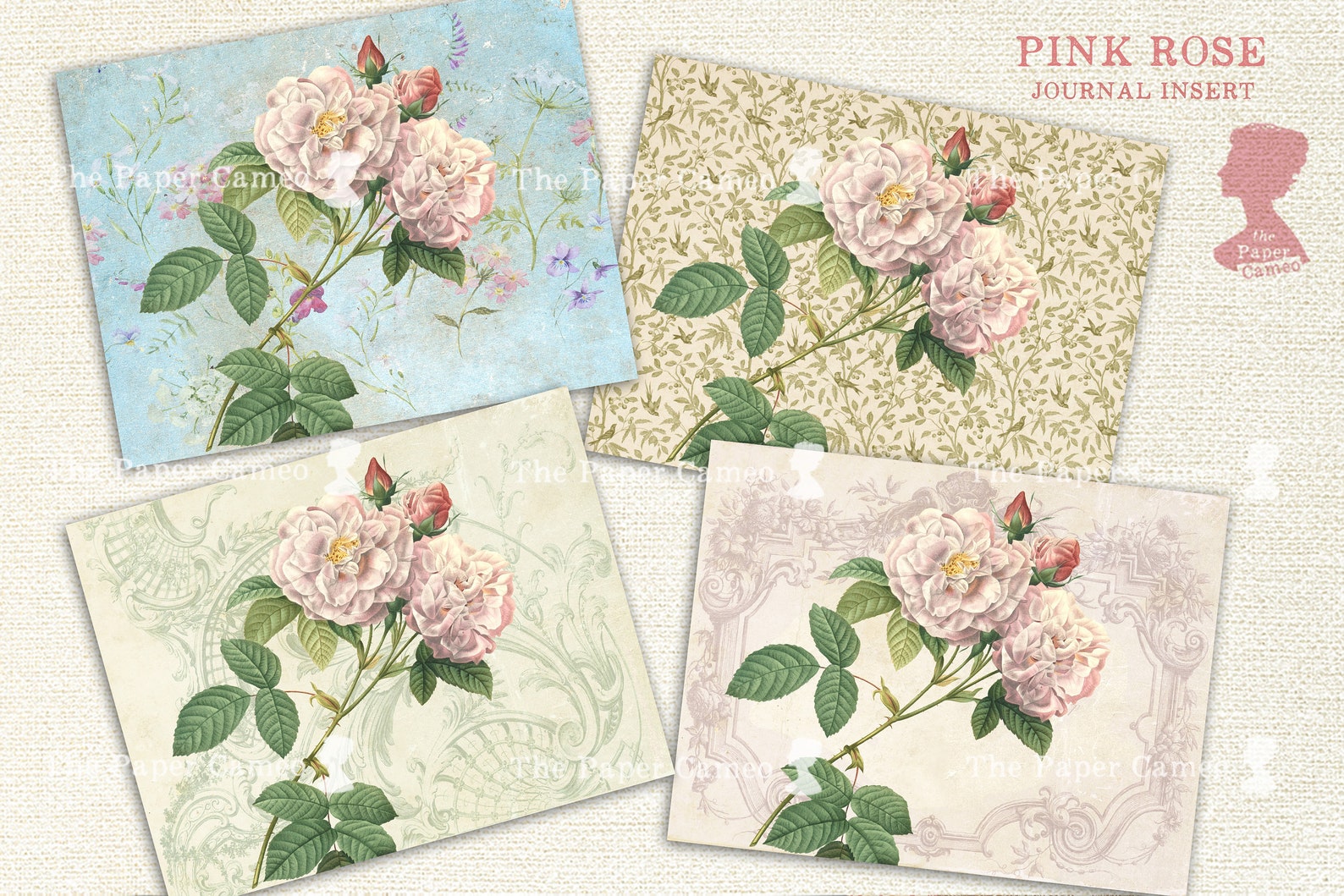 PINK ROSE Printable Junk Journal Insert Rose Pop up Paper | Etsy