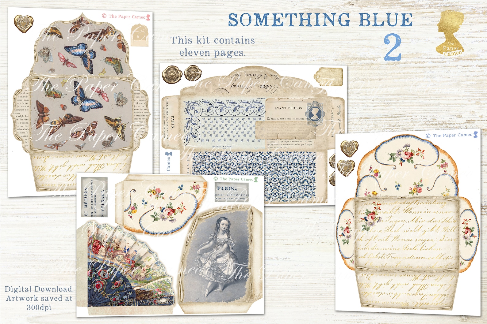 SOMETHING BLUE 2, Blue Vintage Ephemera Printable, Shabby Blue Ephemera ...