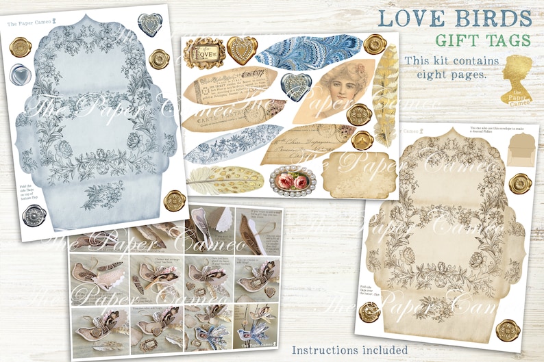 LOVE BIRDS Gift Tags, Bird Digital Download, Bird Printable, Bird ...