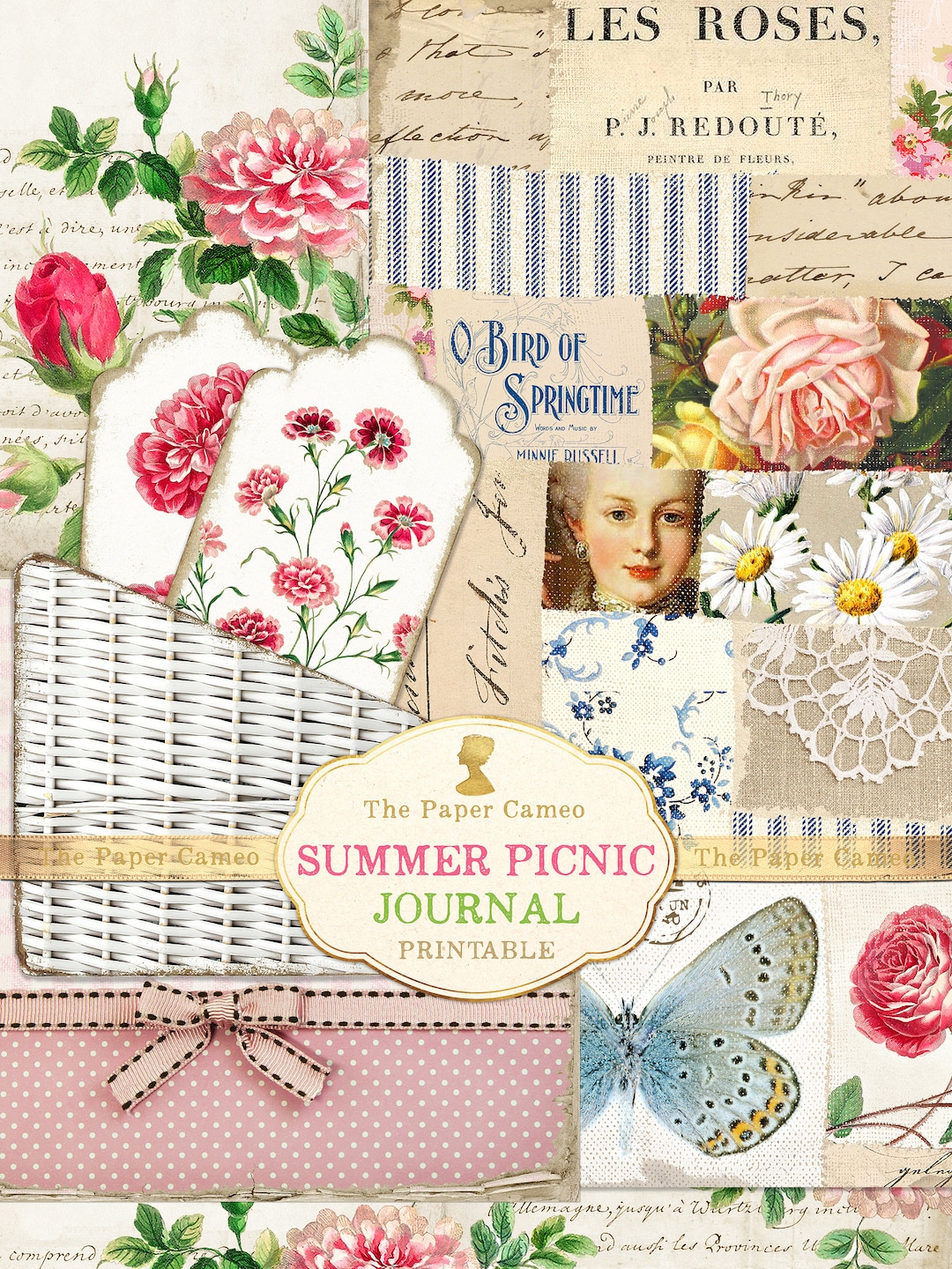 SUMMER PICNIC Journal, Spring Digital, Easter Journal Printable, Shabby ...
