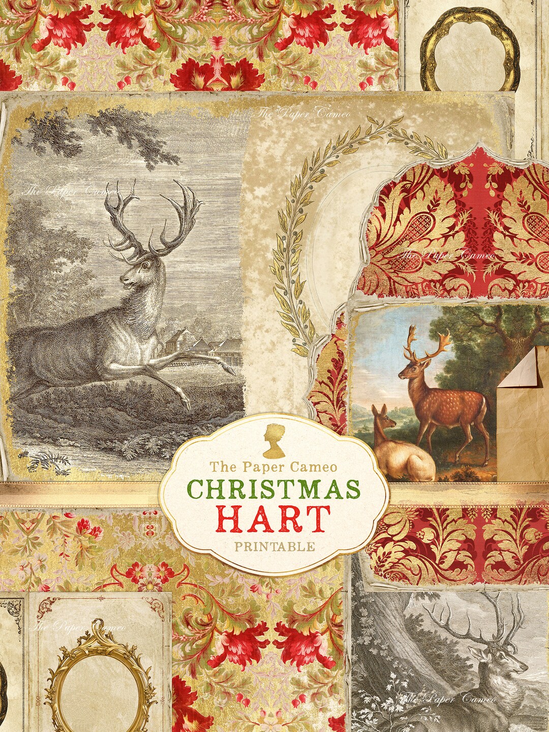 CHRISTMAS HART Journal, Reindeer Christmas Printable Ephemera ...