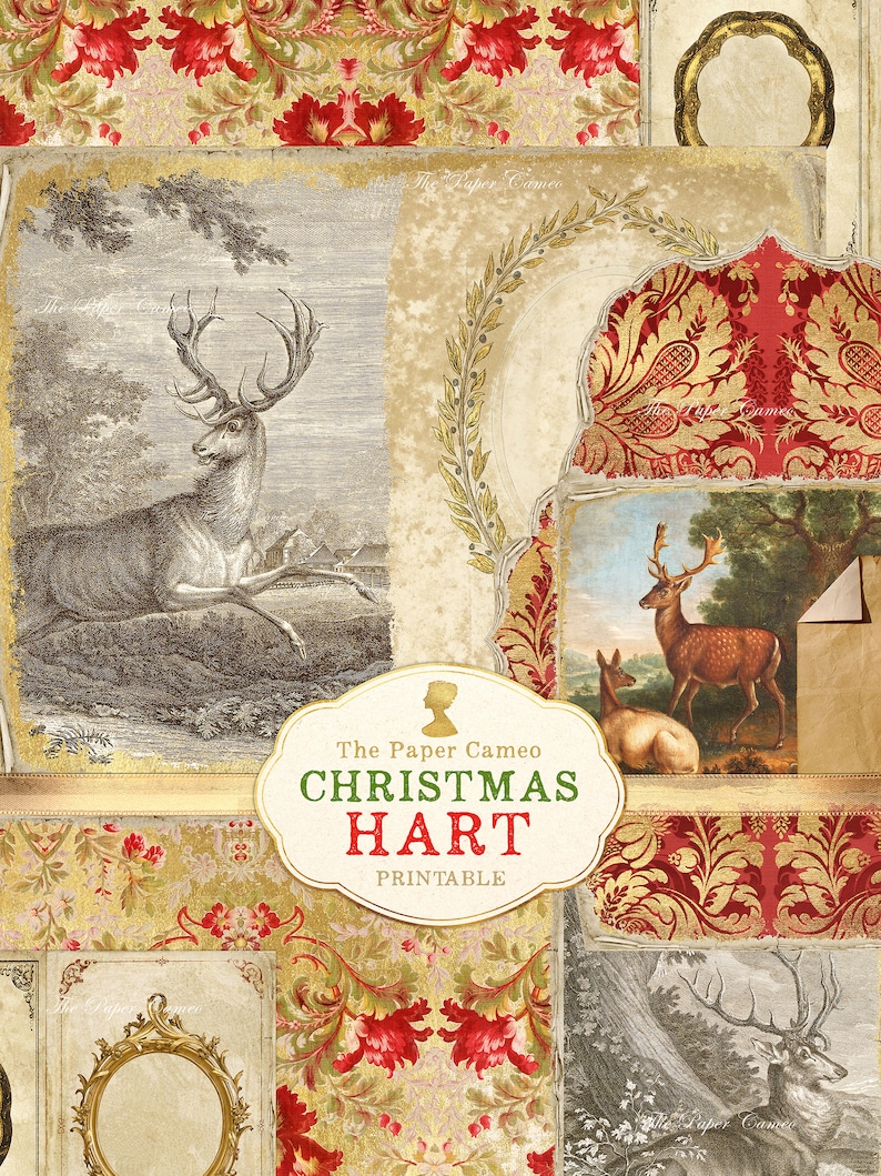 CHRISTMAS HART Journal, Reindeer Christmas Printable Ephemera ...