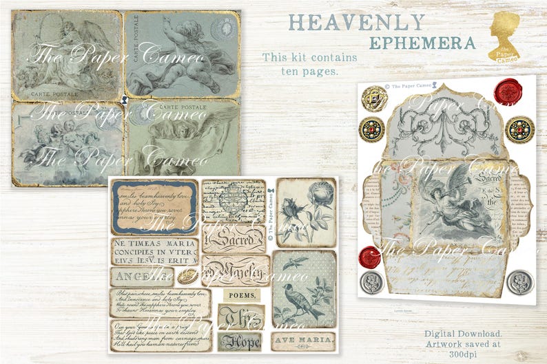 HEAVENLY EPHEMERA Printable, Blue Religious Themed Ephemera Digital ...