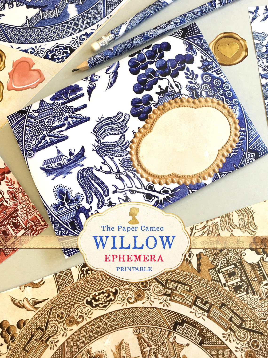 WILLOW Ephemera Willow Pattern Printable Blue and White - Etsy