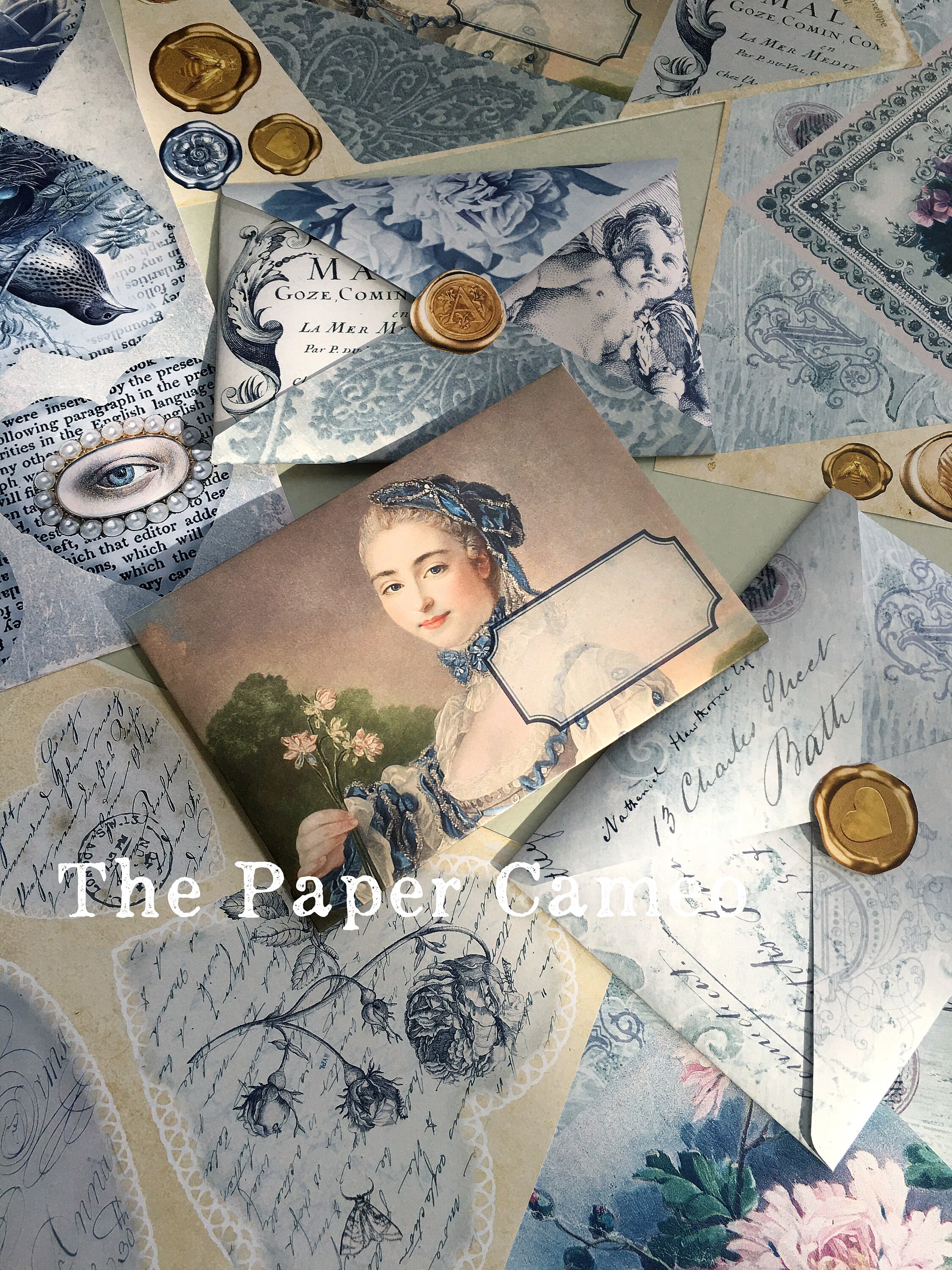 FADED BLUE Ephemera Printable, Gift Tags, Instant Download, Valentines ...