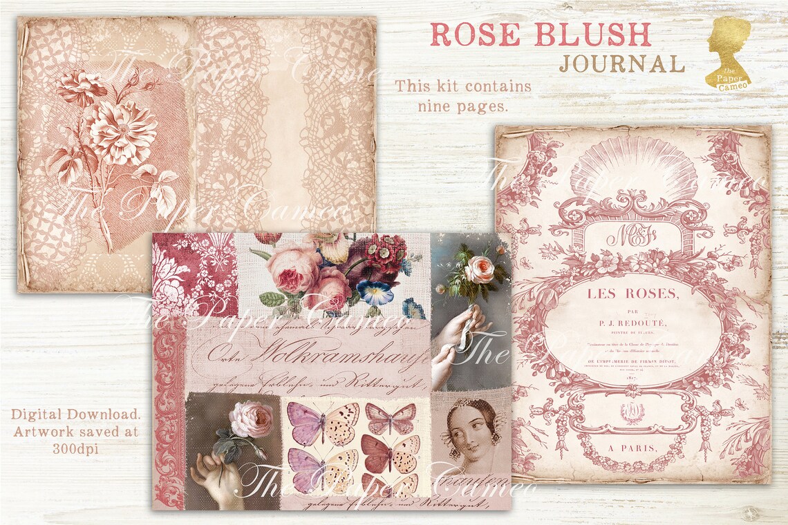 ROSE BLUSH Journal, Shabby Pink Journal, Vintage Rose, Junk Journal ...