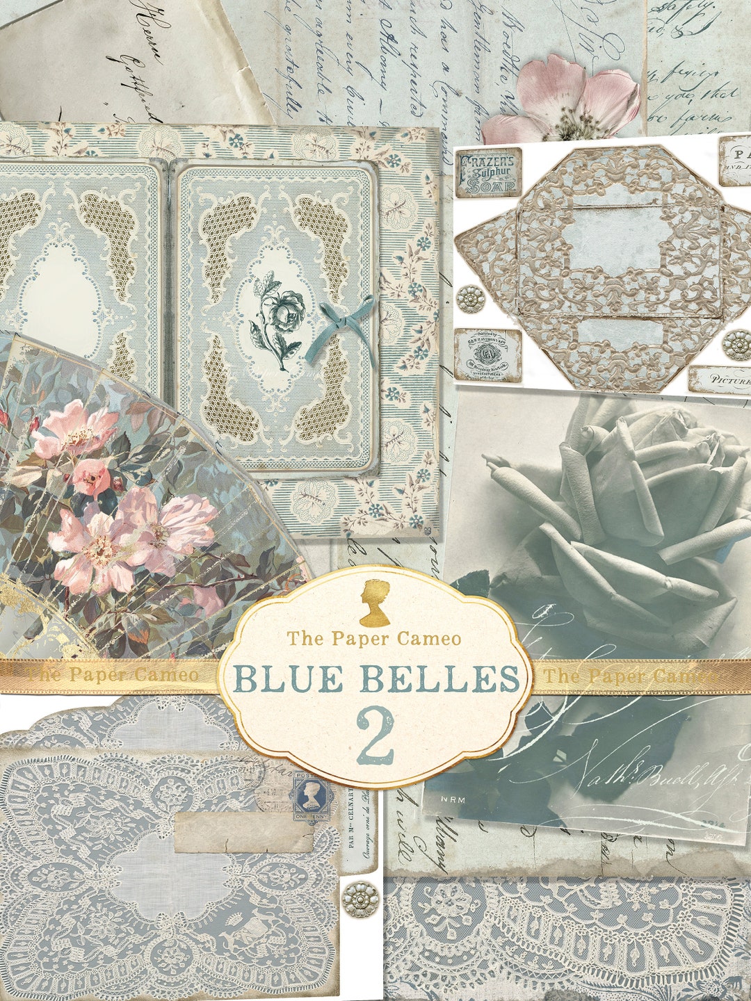 BLUE BELLES 2 Ephemera Printable, Blue Themed Digital Ephemera, Shabby ...