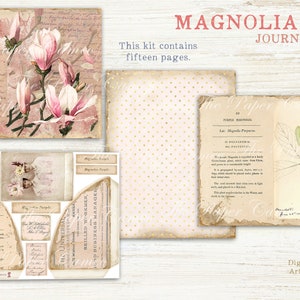 MAGNOLIA Journal Printable, Magnolia Junk Journal Digital, Spring Theme Printable, Vintage Pink ...