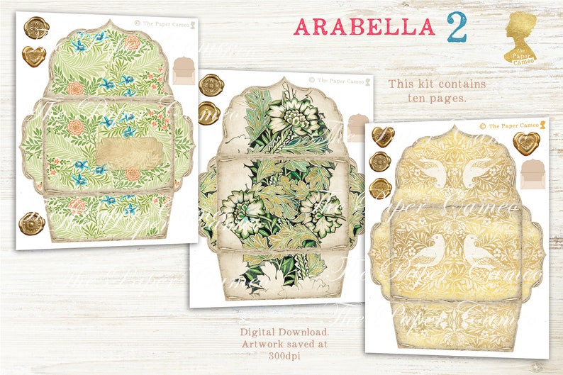 ARABELLA 2, William Morris Ephemera Printable, Faux Washi Tape Digital ...