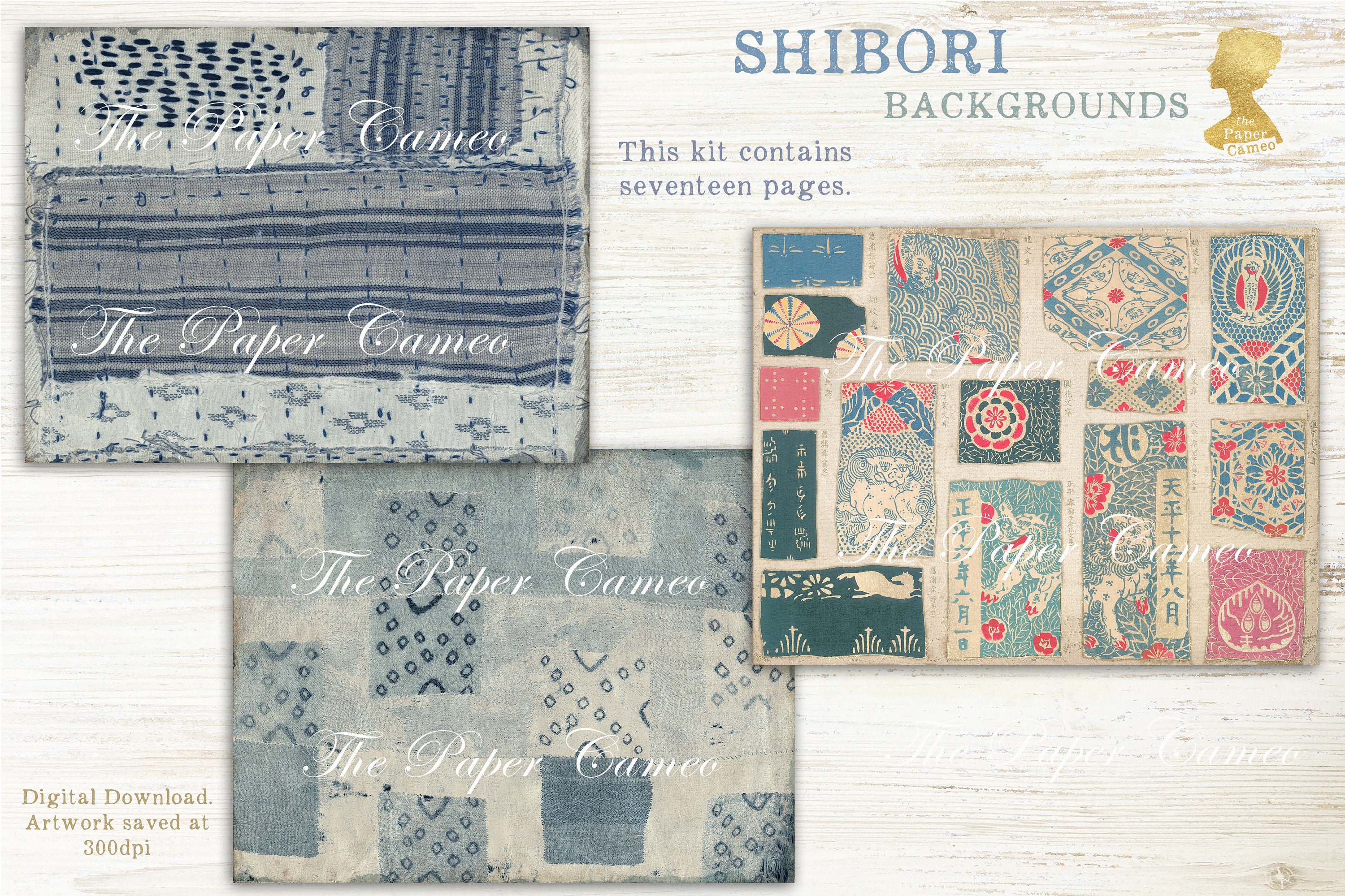 SHIBORI Backgrounds Digital, Japanese Shibori Collage Pages, Tie Dye ...