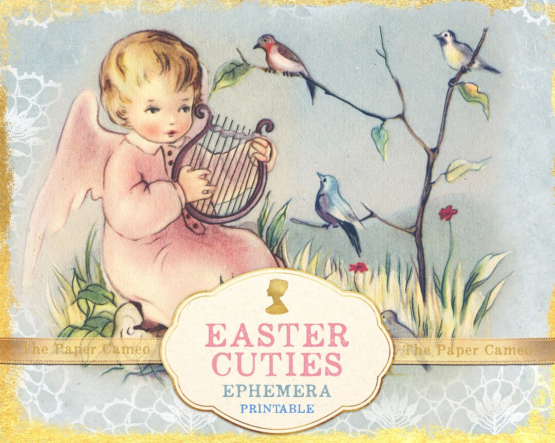 EASTER CUTIES, Easter Ephemera Printable Kit, Easter Gift Tags, Vintage ...