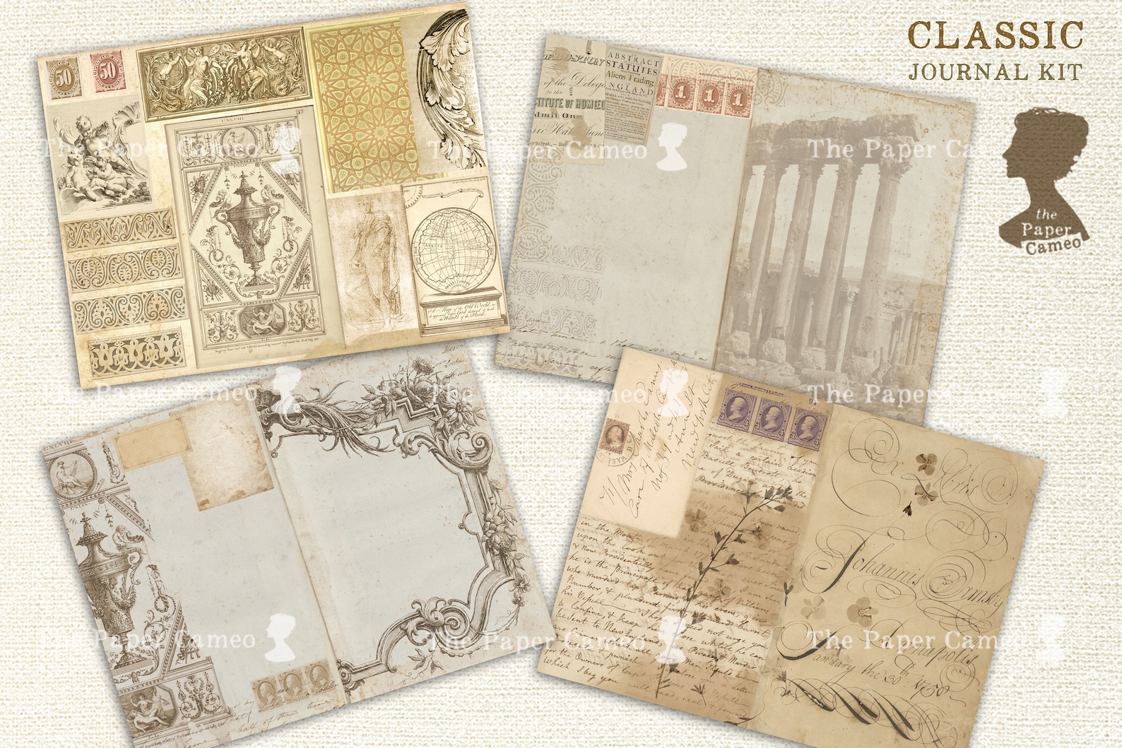 CLASSIC Journal Printable Digital, Classic Collage Paper, Travel ...