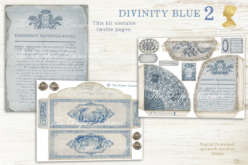 DIVINITY BLUE 2 Ephemera, Blue Themed Digital Ephemera, Blue Journal ...